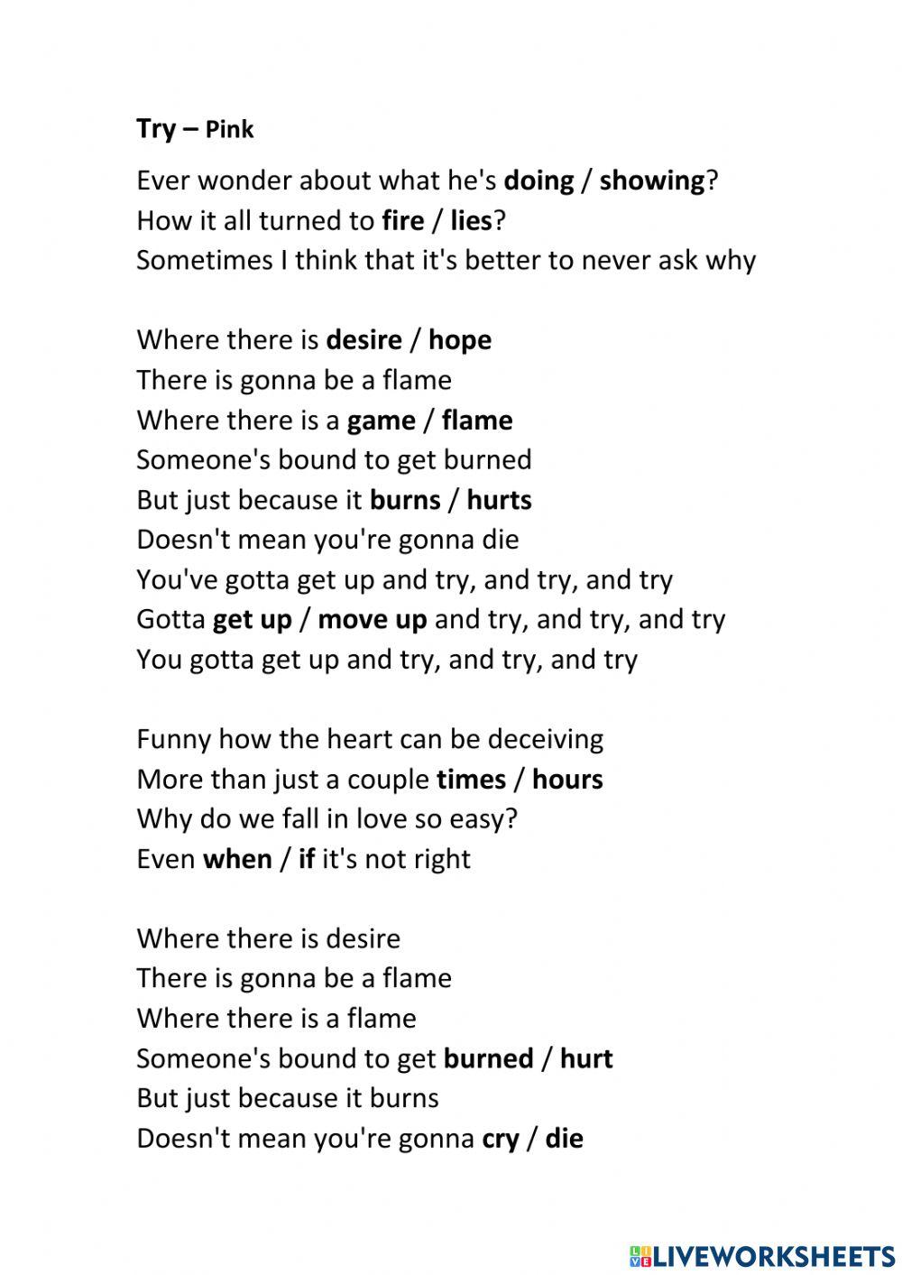 Pink - Try | Free Interactive Worksheets | 6503498