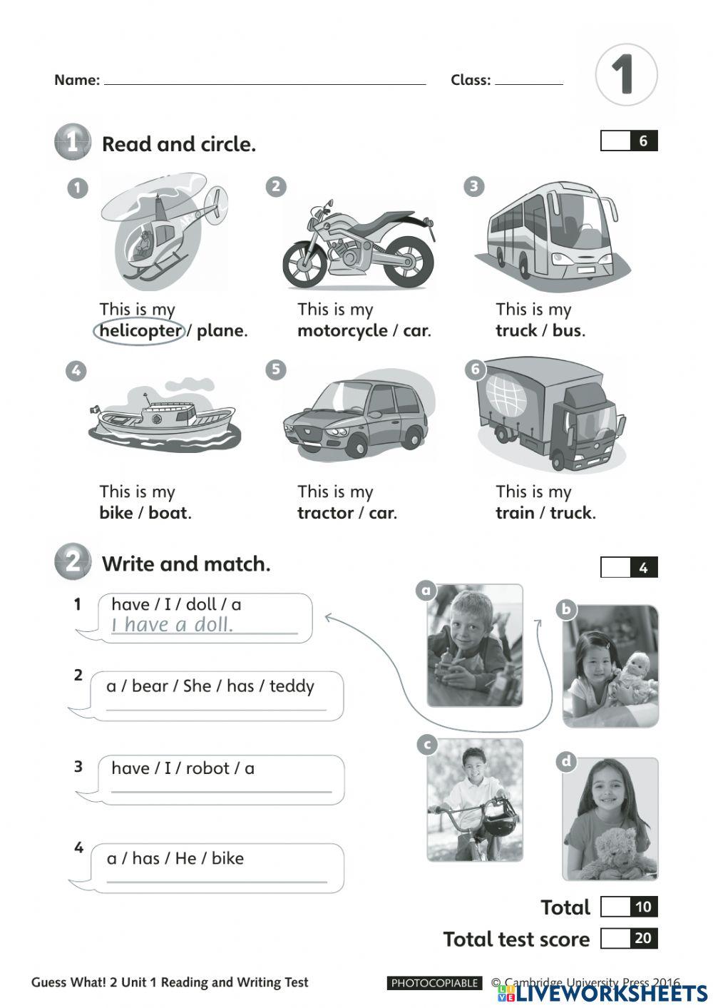 GUESS WHAT 2A - UNIT 1 - TRANSPORTATION - TEST 4912754