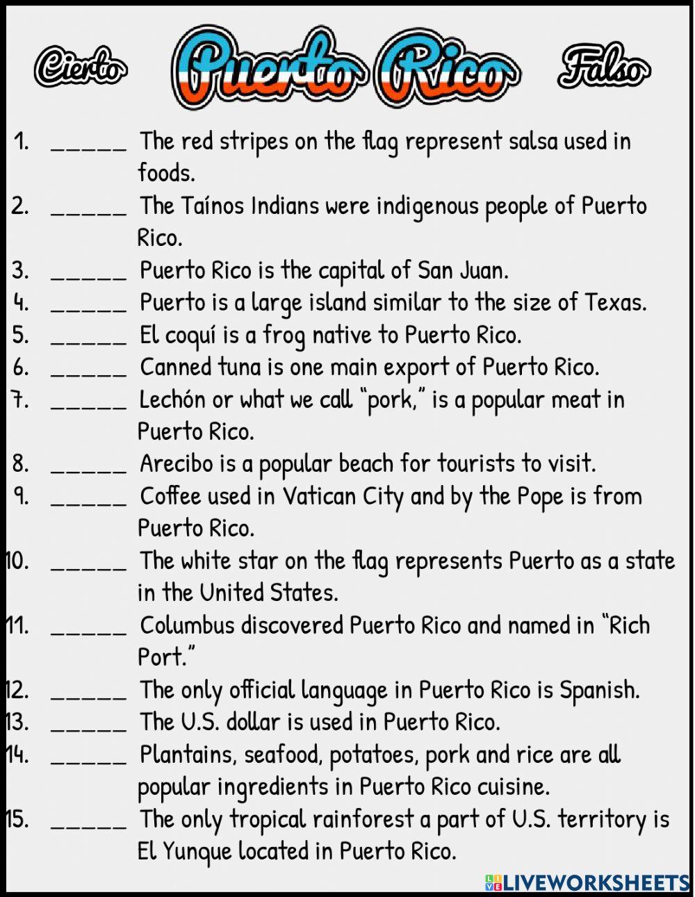 Puerto Rico Inf… | Free Interactive Worksheets | 856370