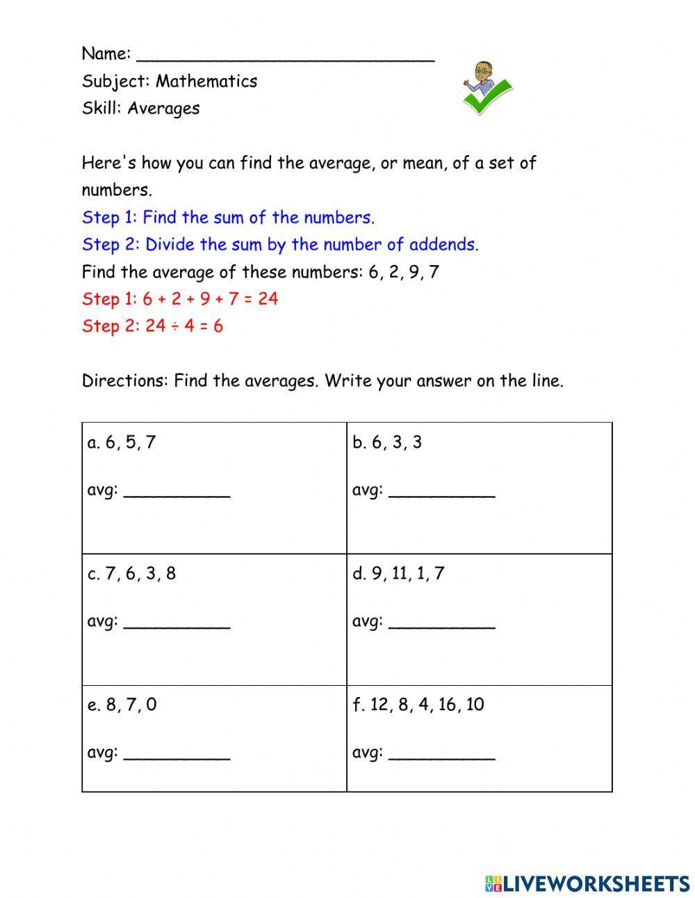 856494 | Averages | nturnquest | LiveWorksheets