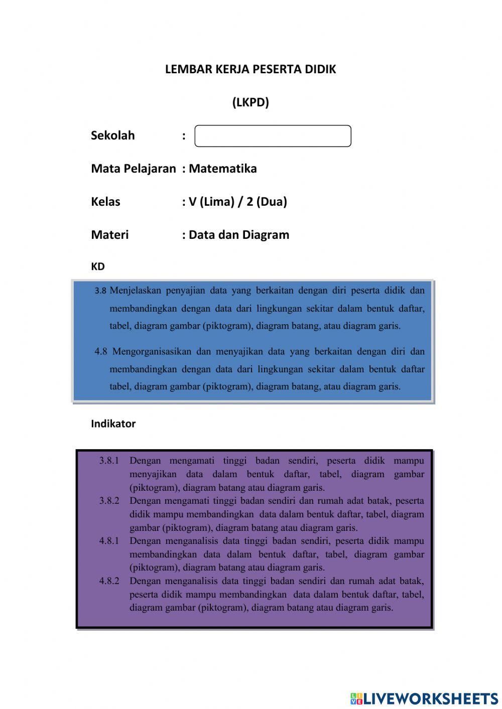 Data dan diagram worksheet | Live Worksheets