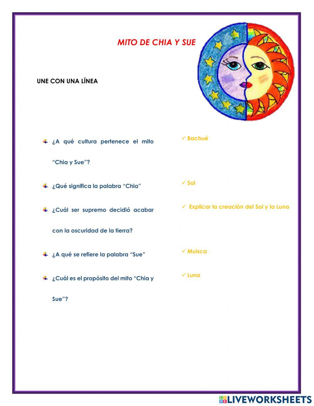 Mito: Chia y Sue worksheet | Live Worksheets