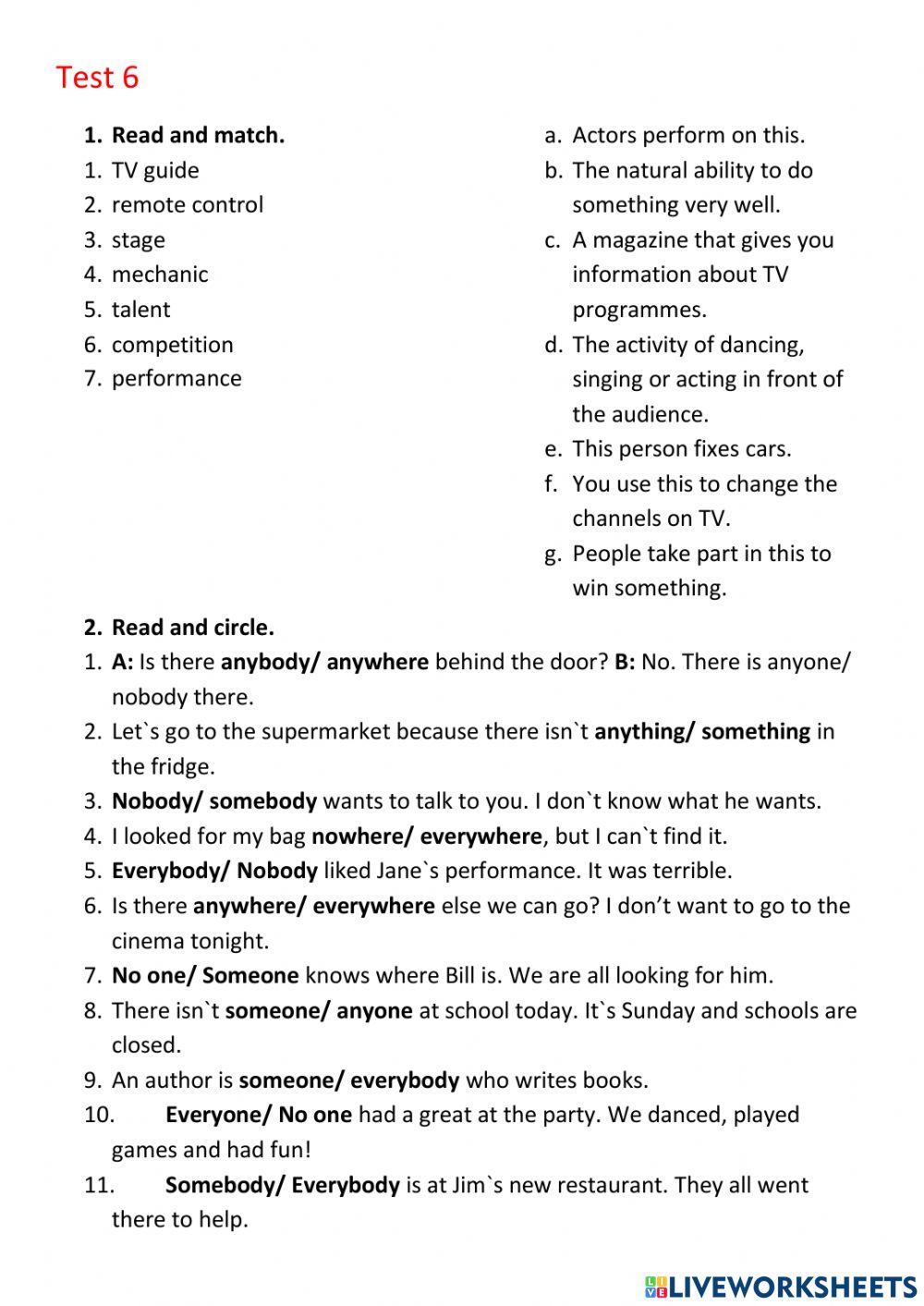 Test 6 online exercise for | Live Worksheets