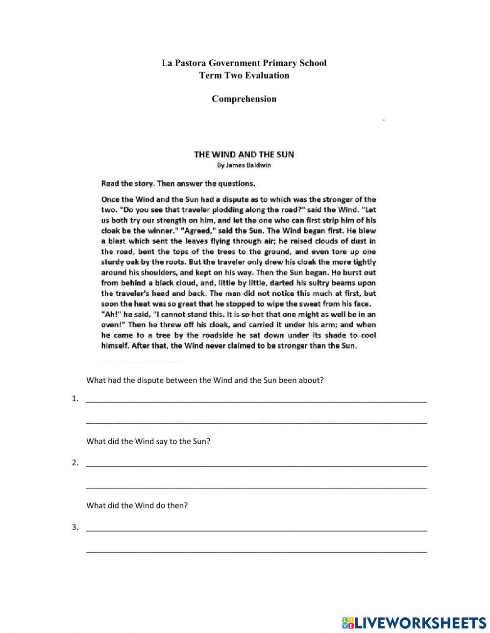 Comprehension - Term Two Evaluation worksheet | Live Worksheets Comprehension - Term Two Evaluation worksheet | Live Worksheets
