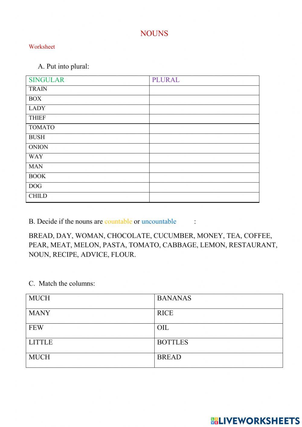 Nouns online exercise for | Live Worksheets