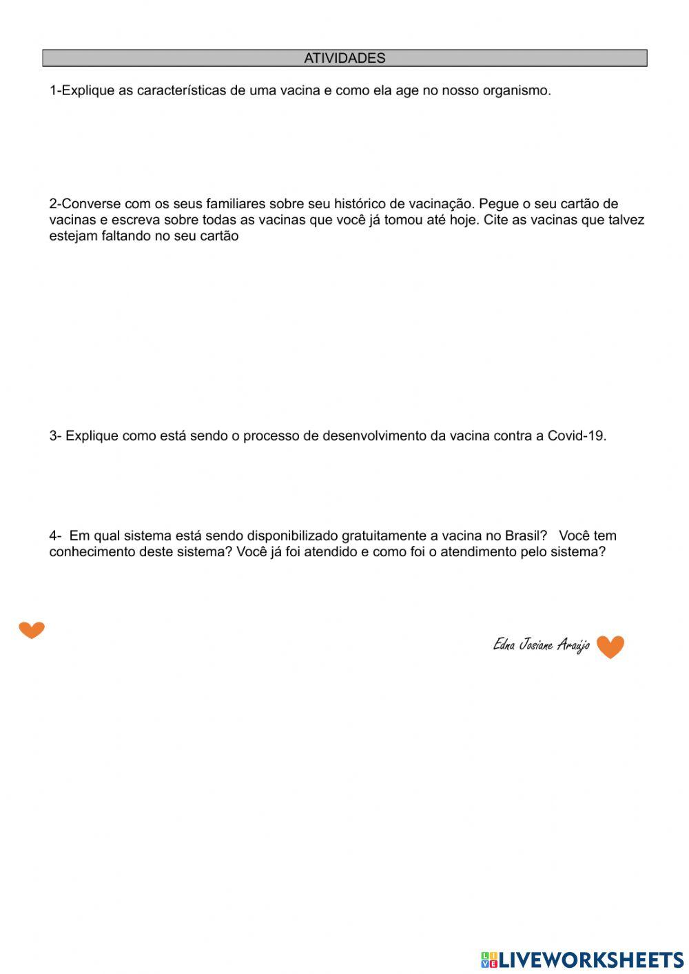 Vacinas 2 worksheet | Live Worksheets