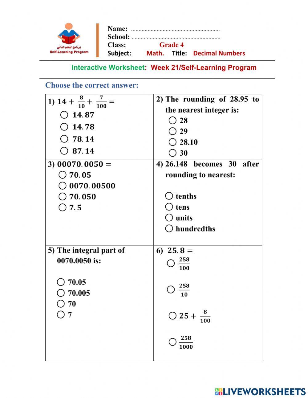 W21 Gr4-Math-Int. WS worksheet | Live Worksheets