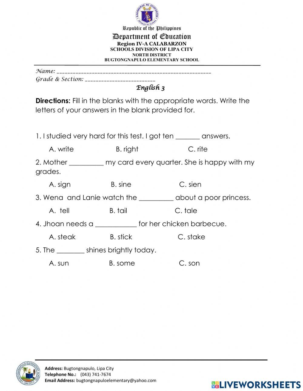 Homonyms review worksheet | Live Worksheets