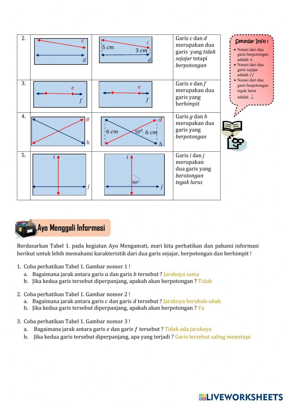 Garis dan sudut -1 worksheet | Live Worksheets
