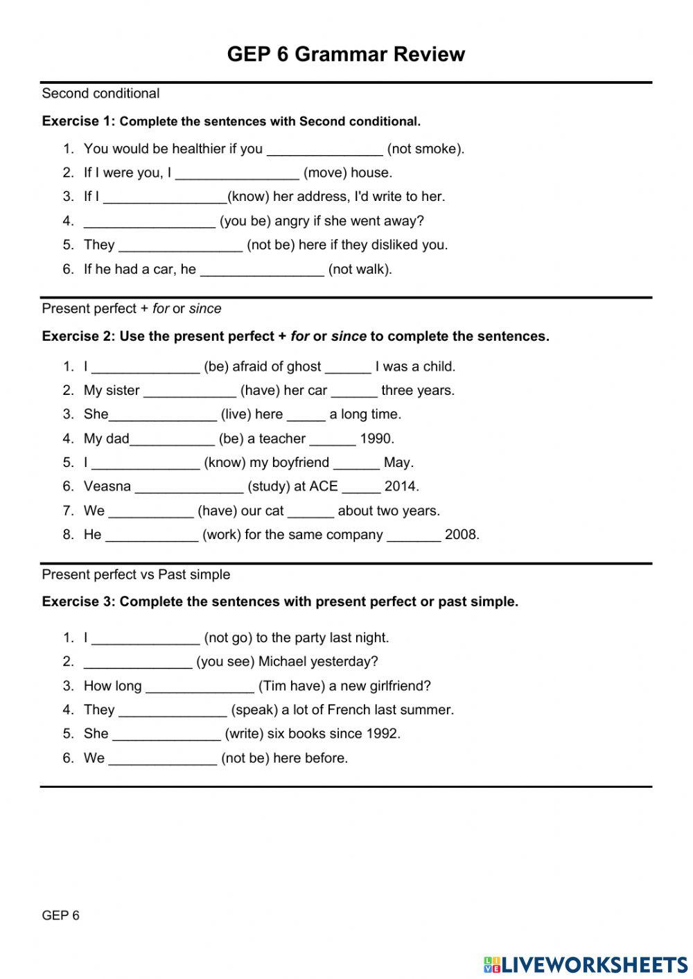 GEP 6 - Grammar Review online exercise for | Live Worksheets