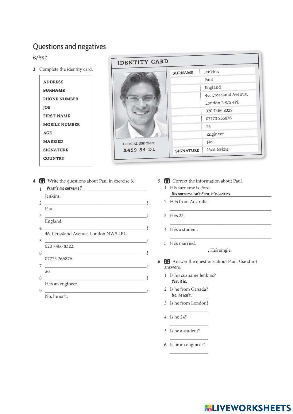 Questions and negatives. | Profint | Live Worksheets