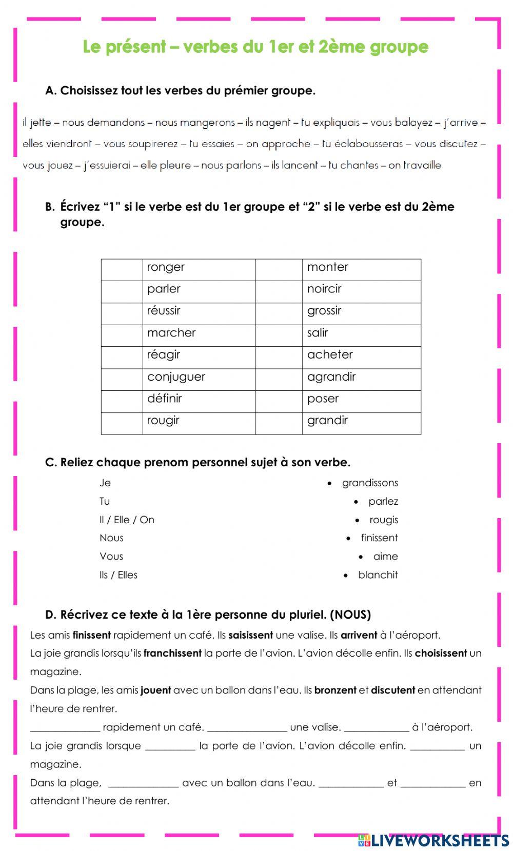 LE PRÉSENT: VER… | Free Interactive Worksheets | 6504893