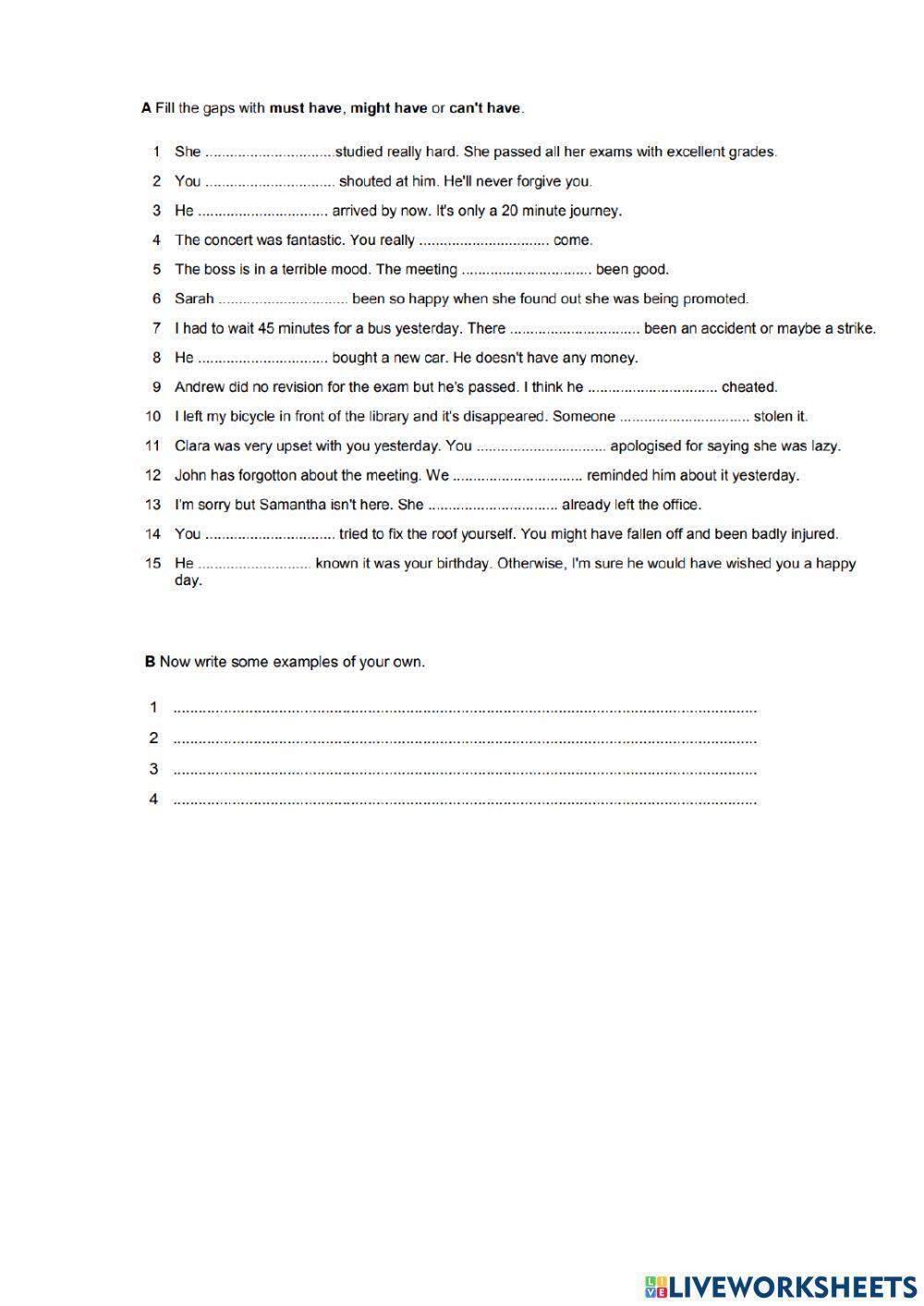 Modals in the past activity | Live Worksheets