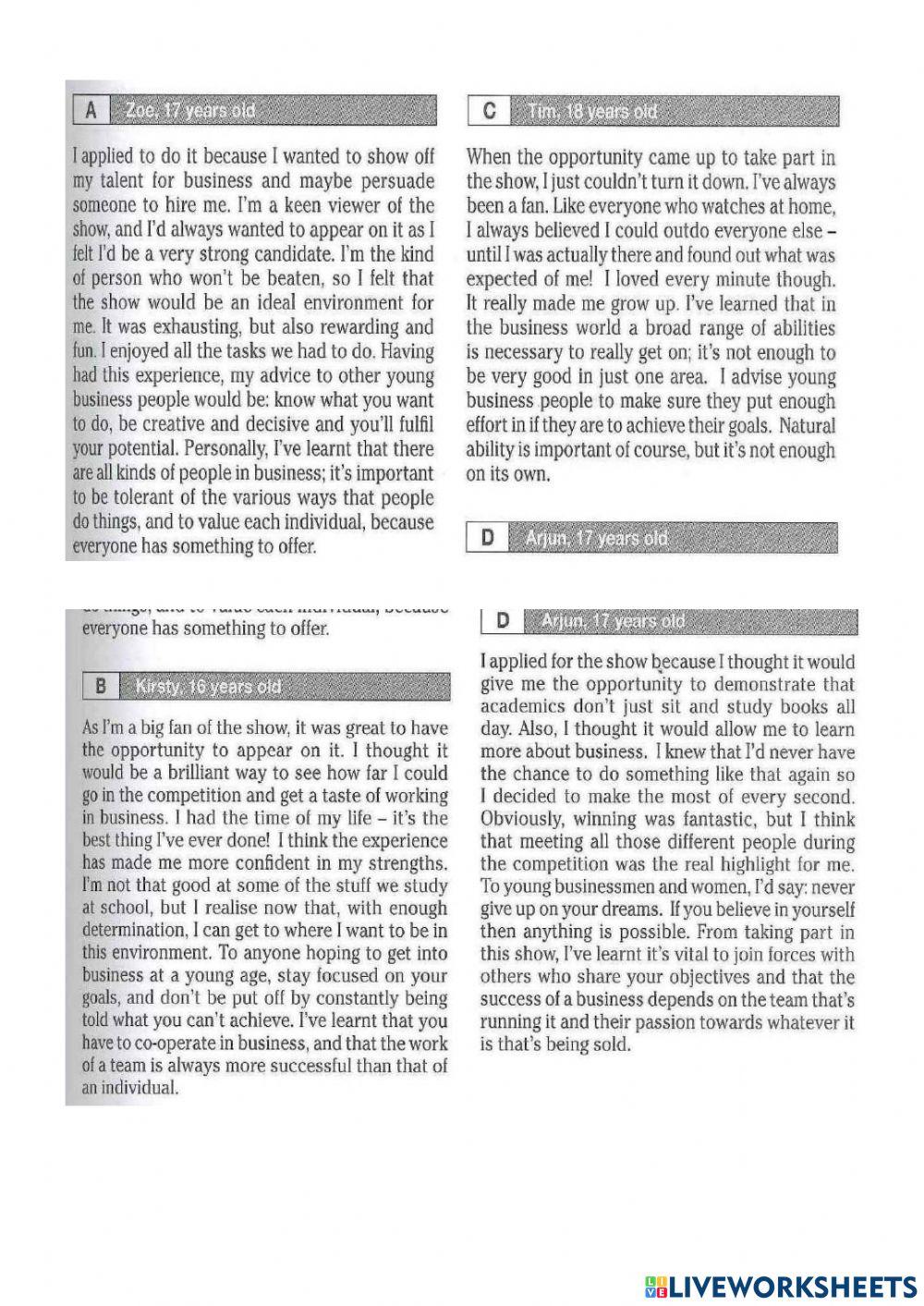 EXAM 3 -FCE online exercise for | Live Worksheets