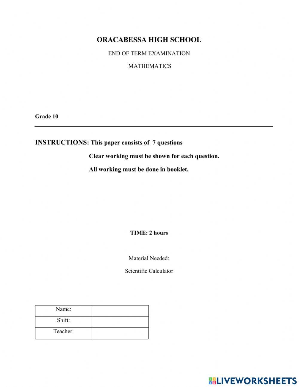 Probe test 859515 | tmathews | Live Worksheets