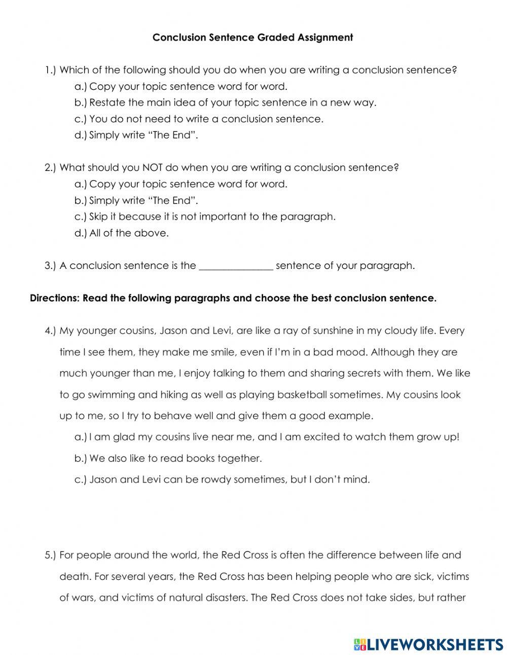 Conclusion Sentence Graded Assignment 859579