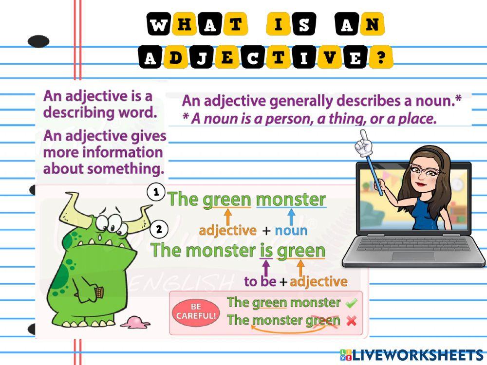 Adjective order online worksheet for elemental | Live Worksheets