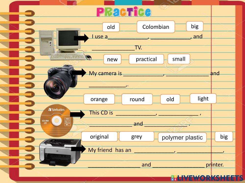 Adjective order online worksheet for elemental | Live Worksheets