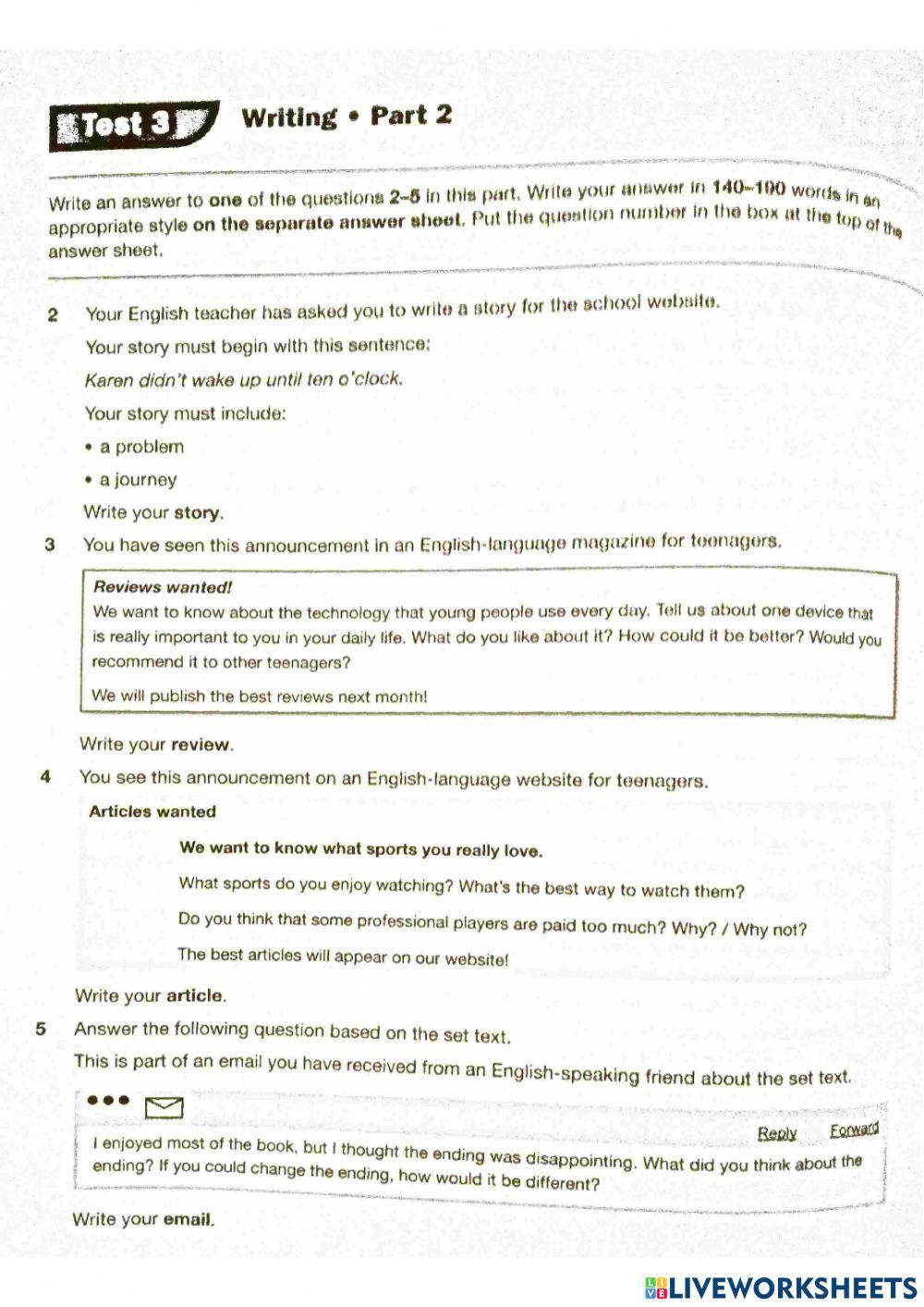 Fce - sample test 2 - part 2 worksheet | Live Worksheets
