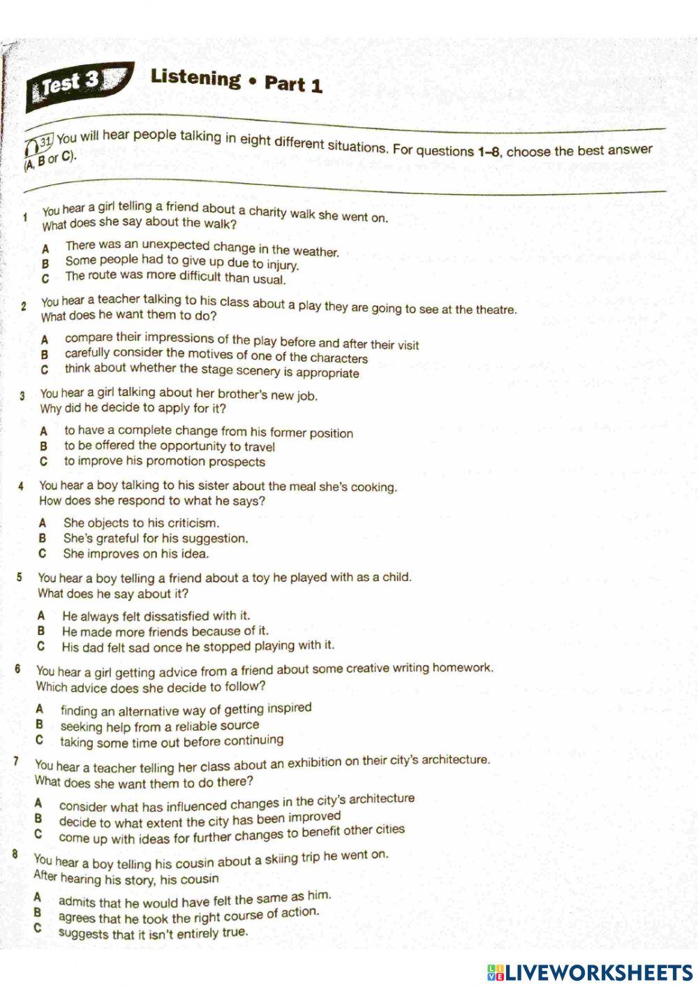 Fce - sample test 2 - part 2 worksheet | Live Worksheets