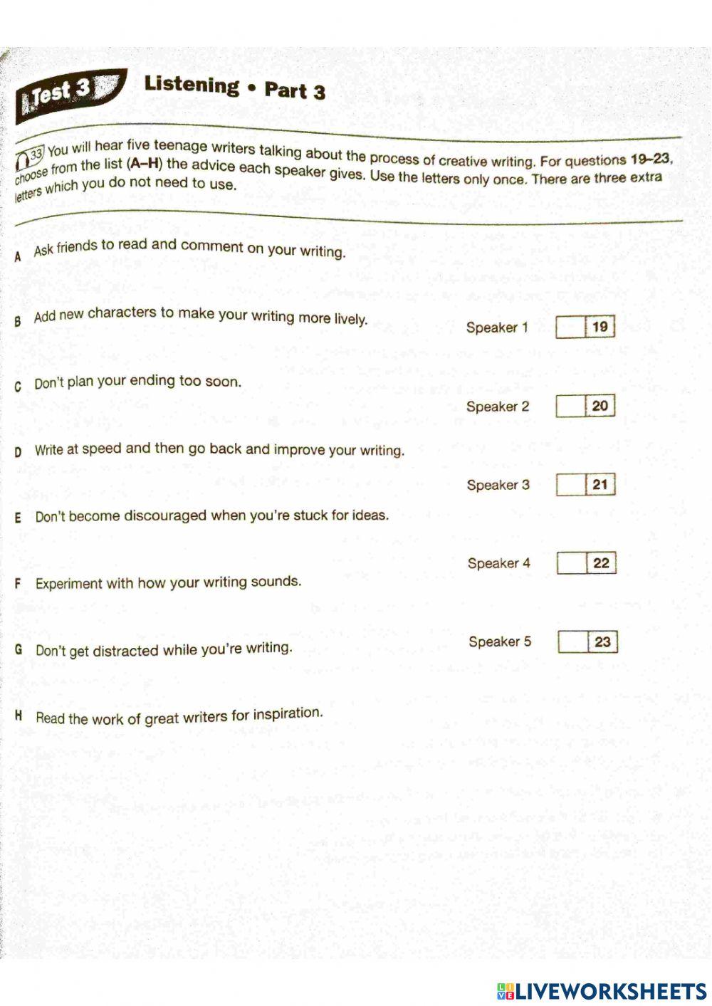 Fce - sample test 2 - part 2 worksheet | Live Worksheets