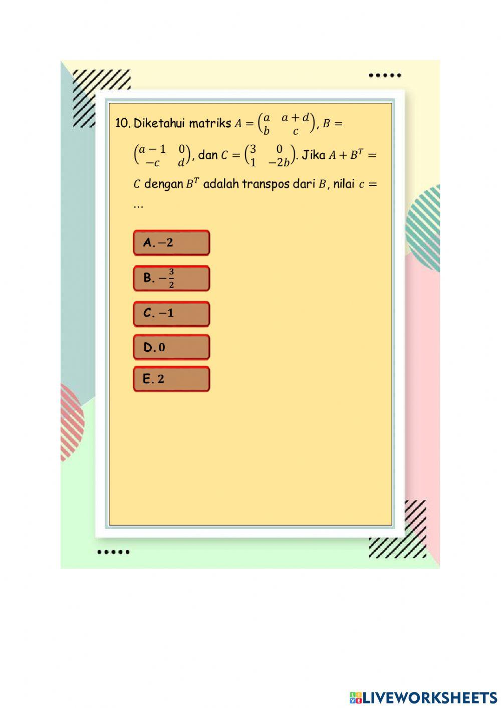 Tes Awal Matriks X RPL 1 worksheet | Live Worksheets
