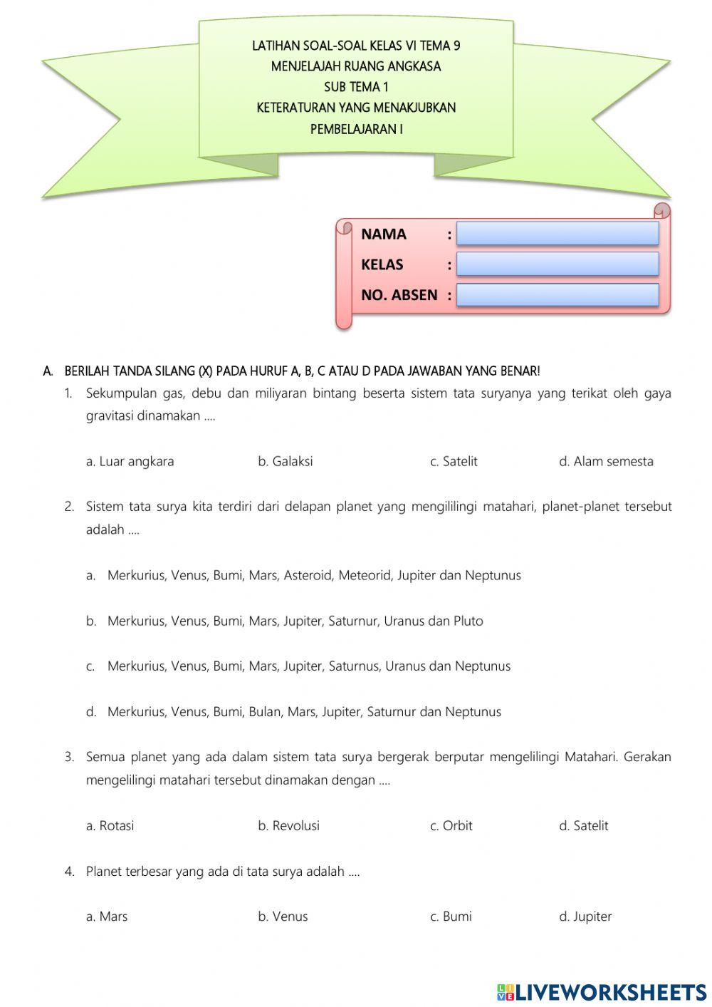 Latihan soal-soal kelas 6 worksheet | Live Worksheets