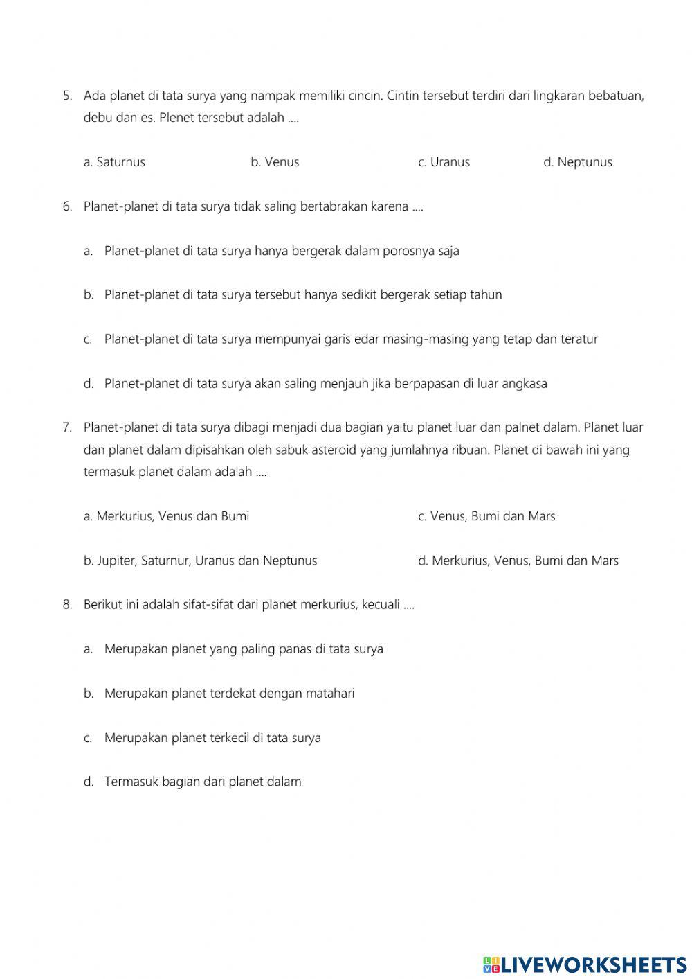 Latihan soal-soal kelas 6 worksheet | Live Worksheets