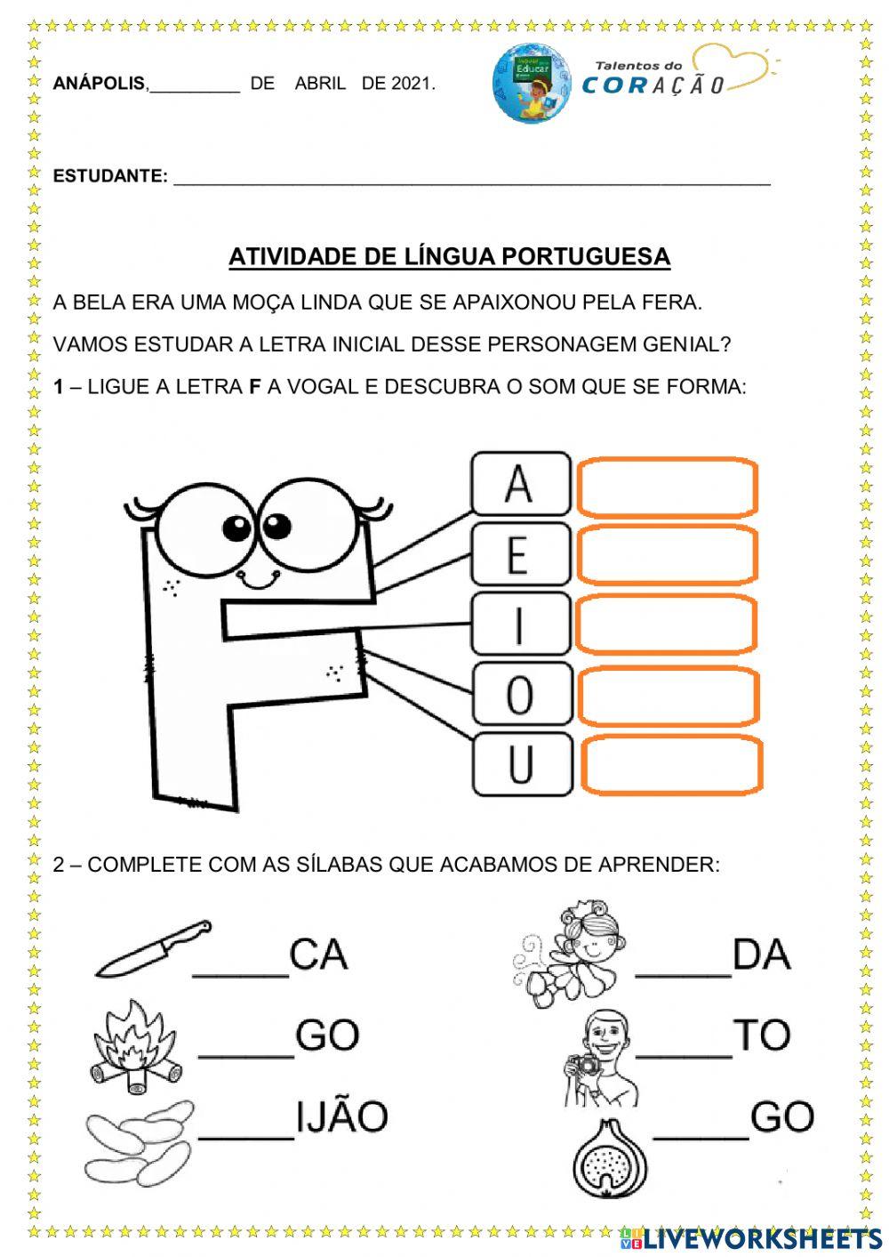 Letra f exercise for 1 ANO | Live Worksheets