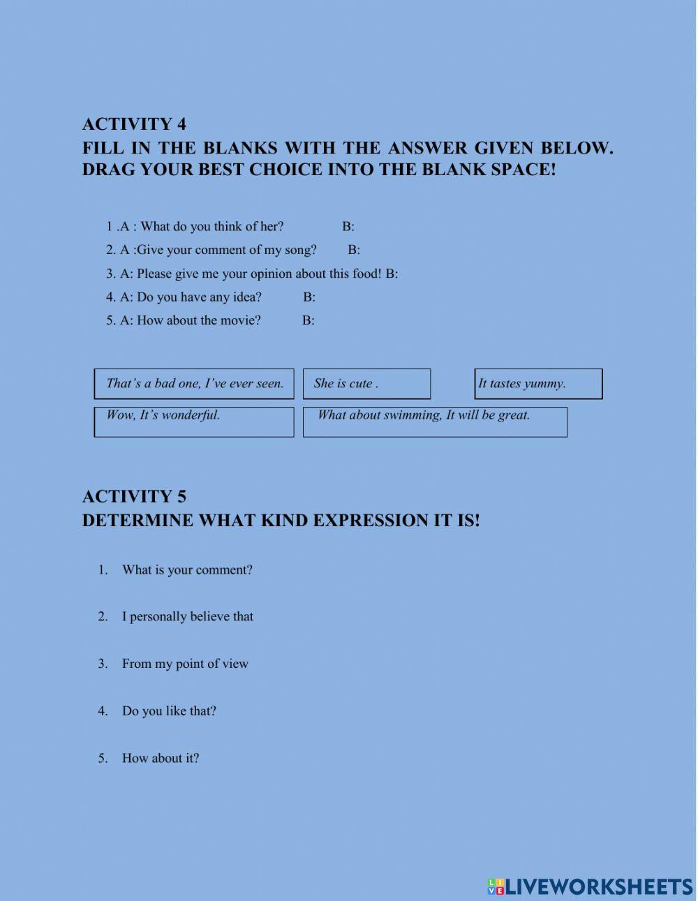 ASKING AND GIVING OPINION EXPRESSION online exercise for | Live Worksheets