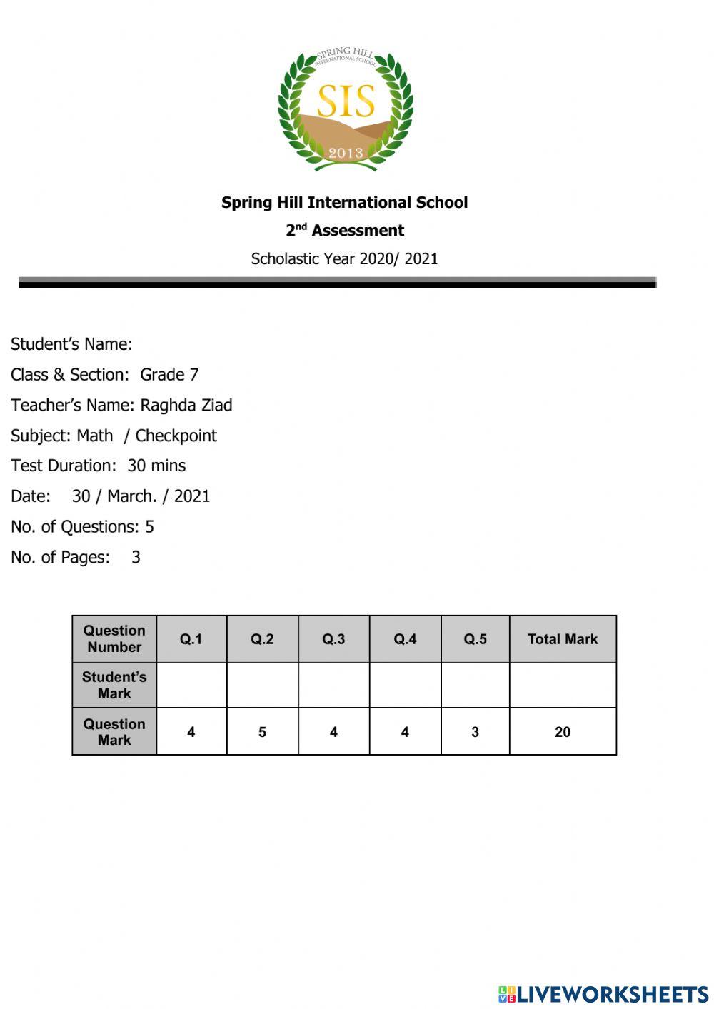 860928 | 2nd Ass. | sisG8and7 | LiveWorksheets