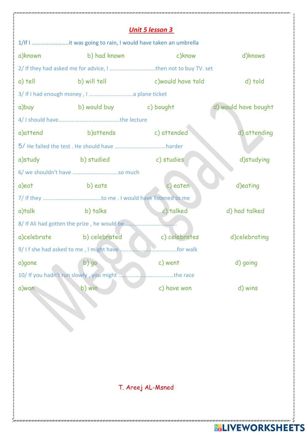 Unit5 lesson 3 mega goal 2 worksheet | Live Worksheets