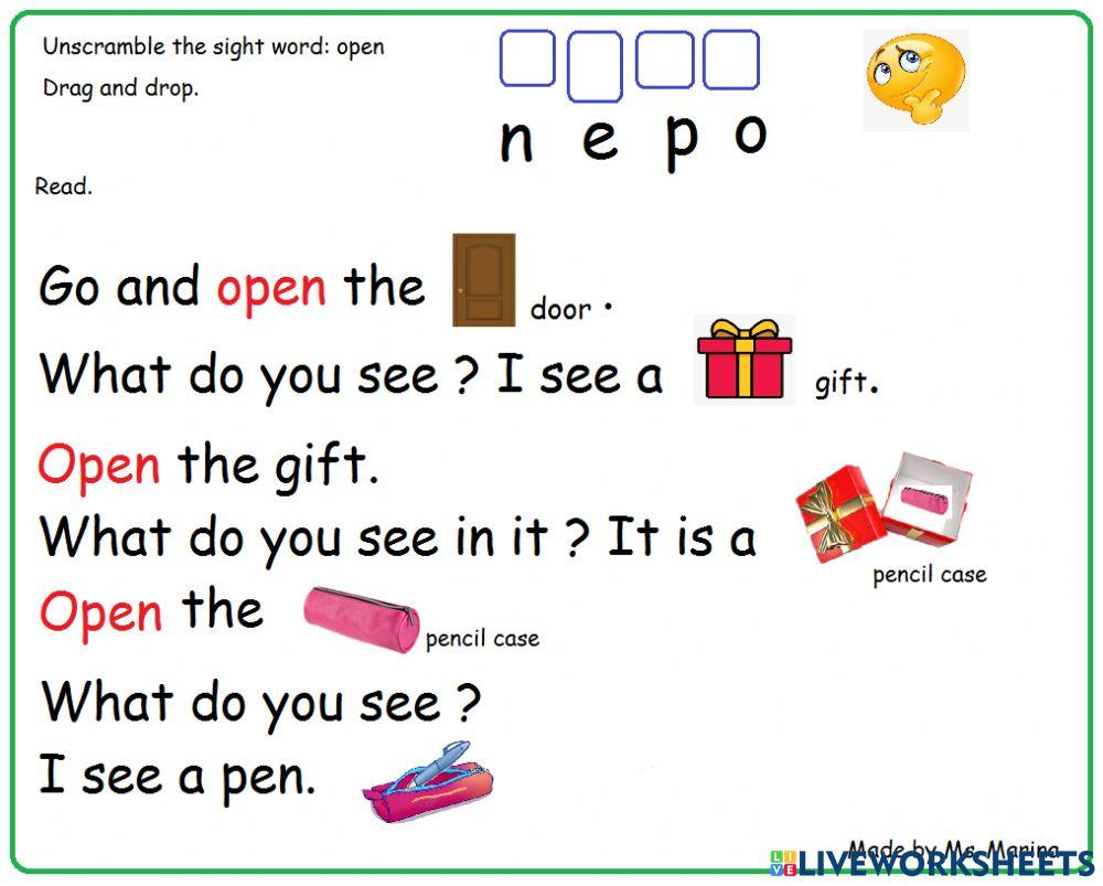 Sight word:open worksheet | Live Worksheets