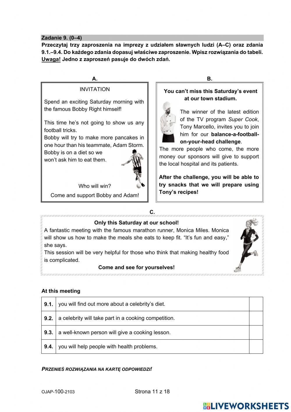 English exam part2 worksheet | Live Worksheets