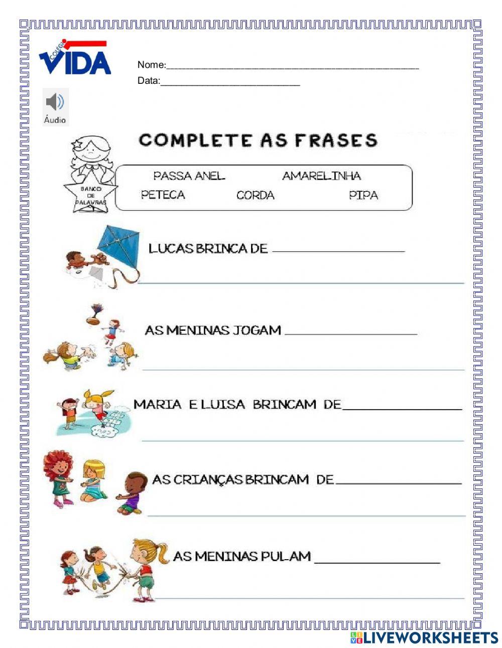 Completar frases exercise for 2º ano | Live Worksheets