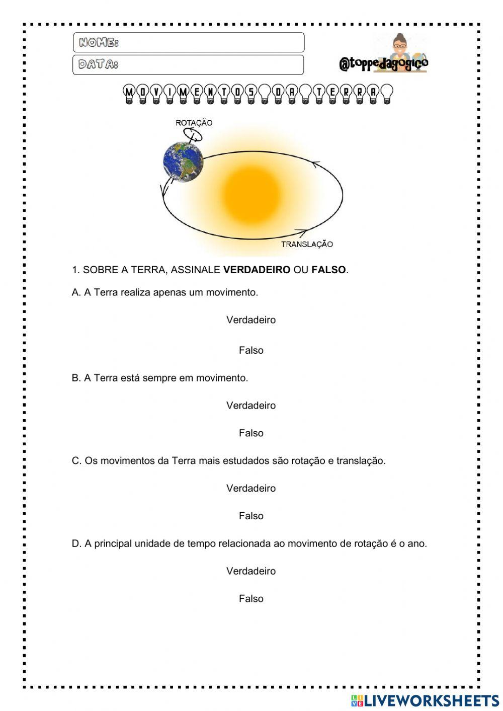 Atividade Sobre Os Movimentos Da Terra - MAGEDU