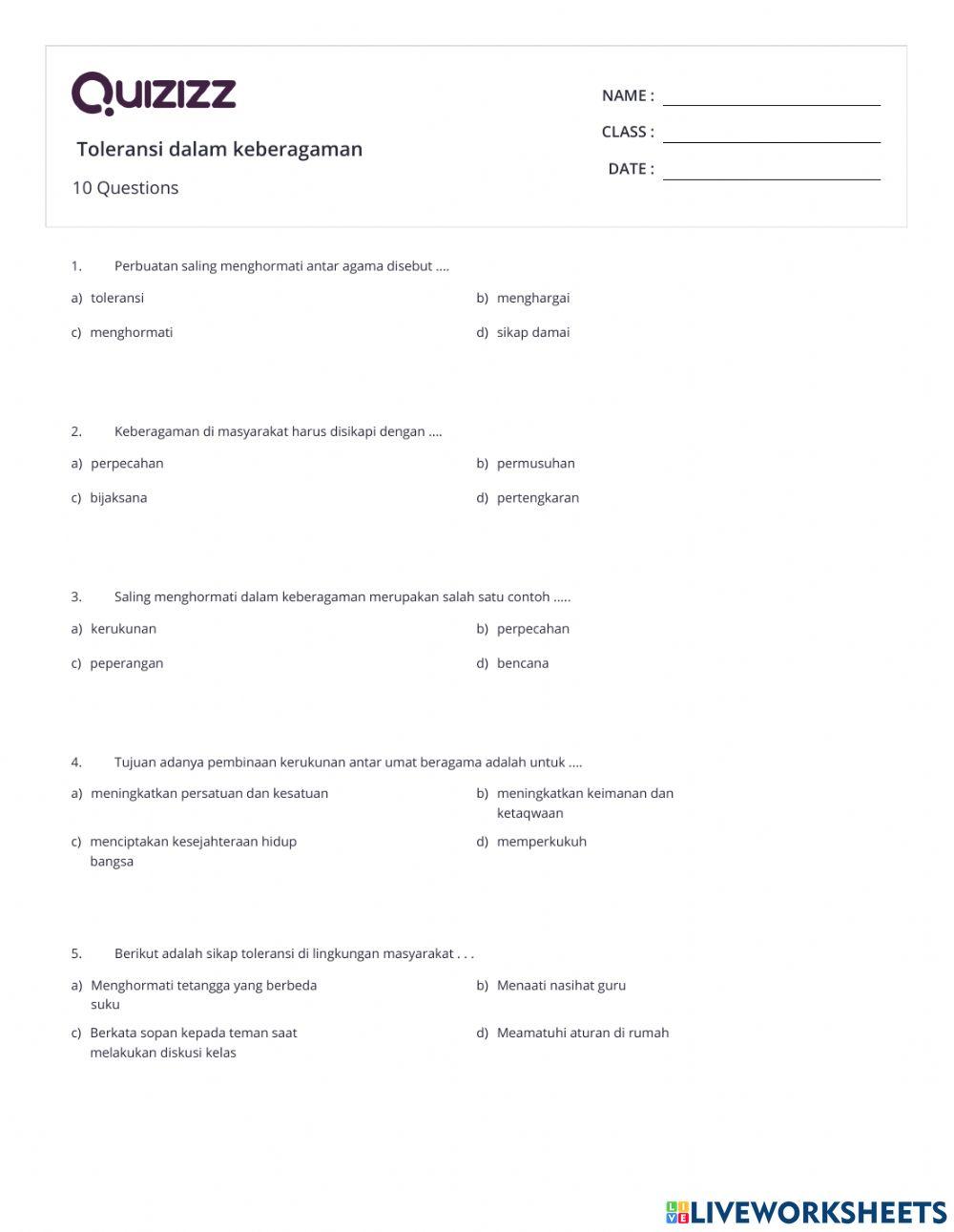 Toleransi worksheet | Live Worksheets