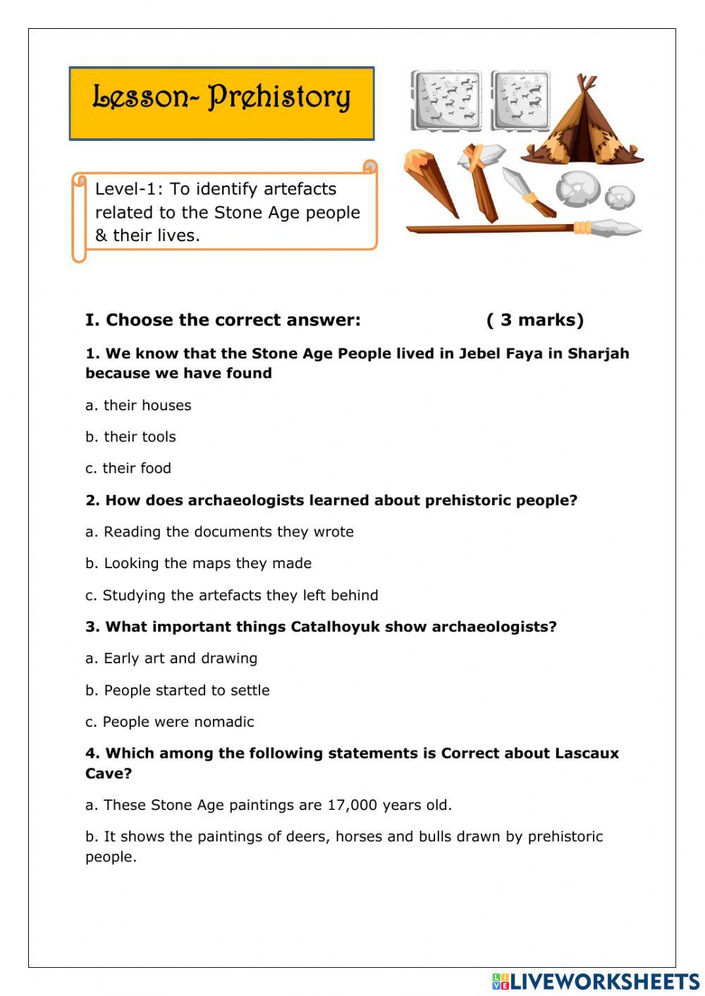 Prehistory | Free Interactive Worksheets | 862441