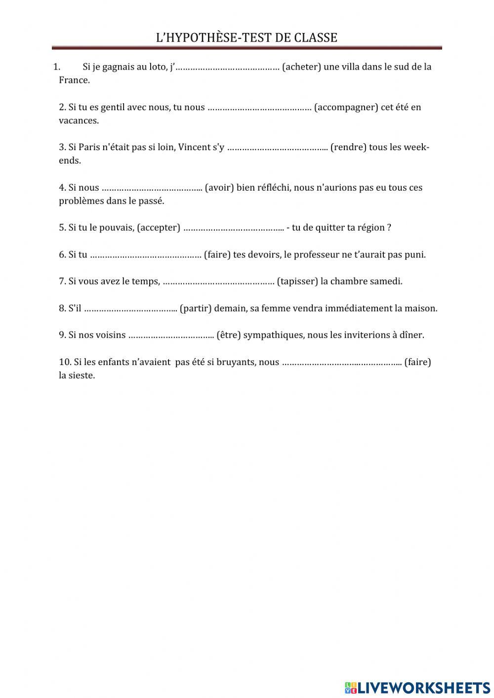 Hypothèse | konstaev | Live Worksheets