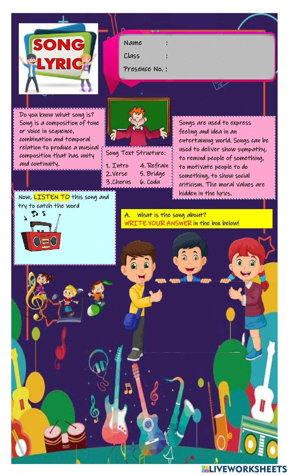 Song Lyric | Live Worksheets