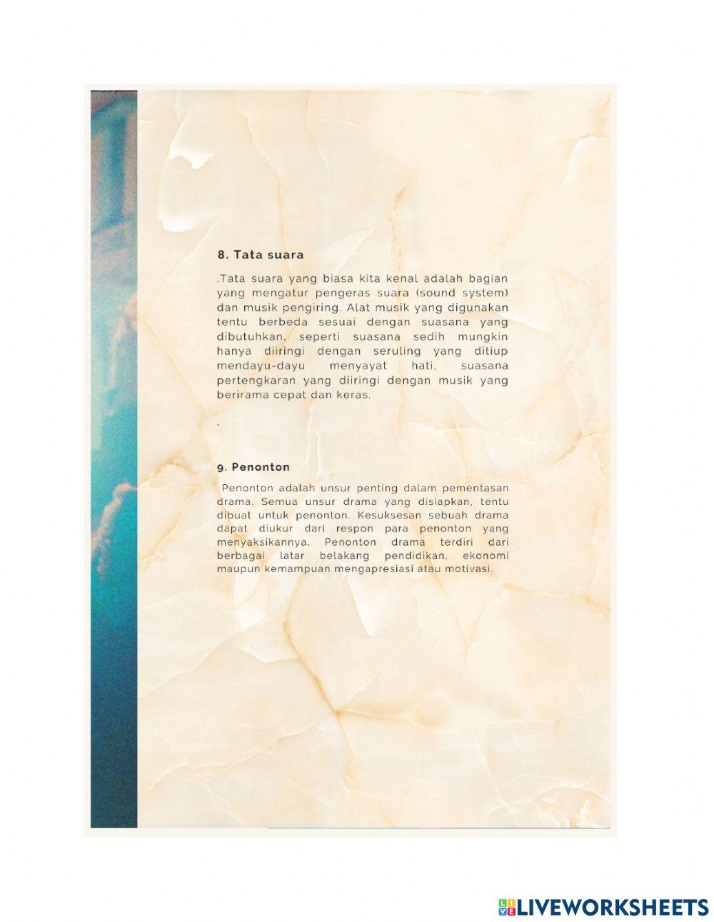 Unsur-unsur Pementasan Drama worksheet | Live Worksheets