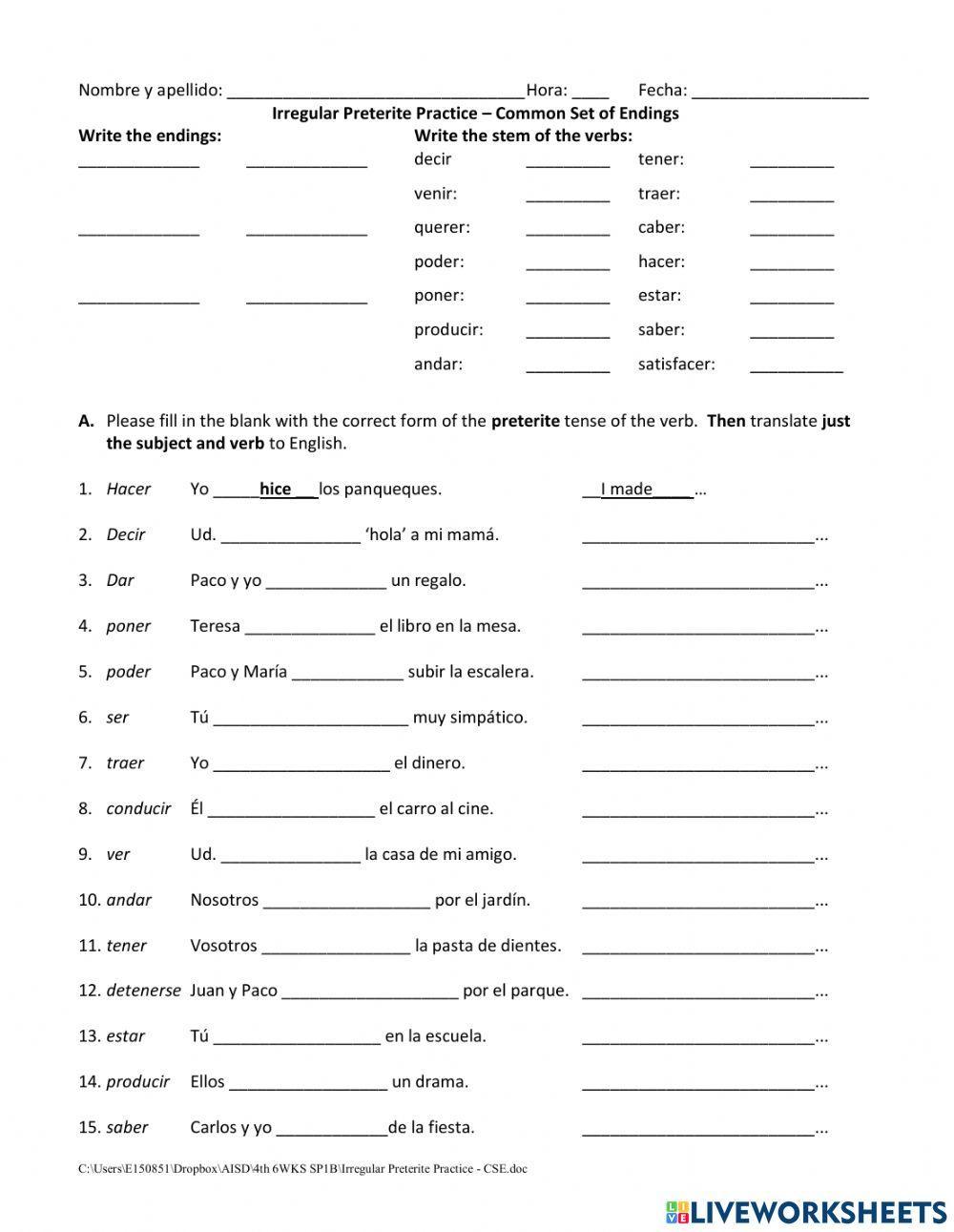 Pretérito Fuert… | Free Interactive Worksheets | 863272