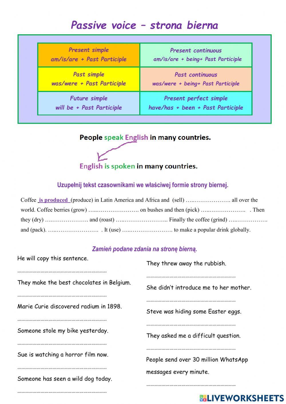 Passive voice online exercise for 8 | Live Worksheets