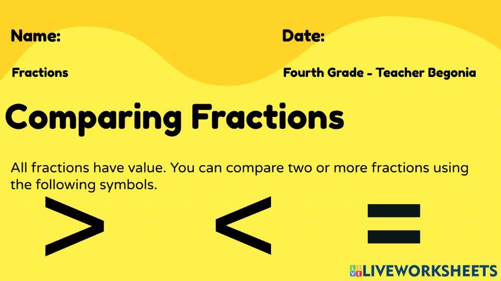 Comparing Fractions interactive exercise for Elementary | Live Worksheets