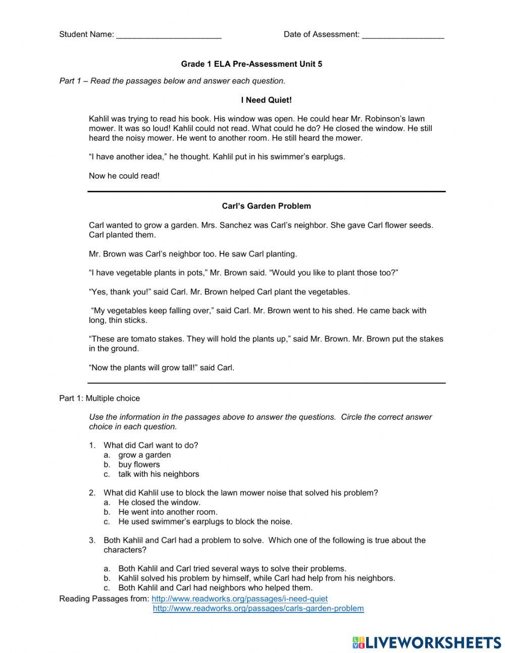 Unit 5 pretest 863407 | Jamika Johnson | Live Worksheets