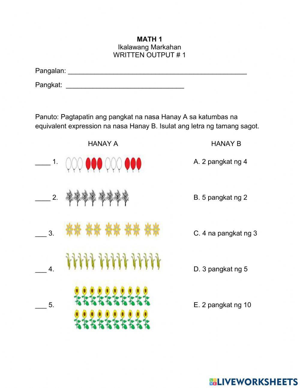 Math written op 3rd qtr -1 worksheet | Live Worksheets