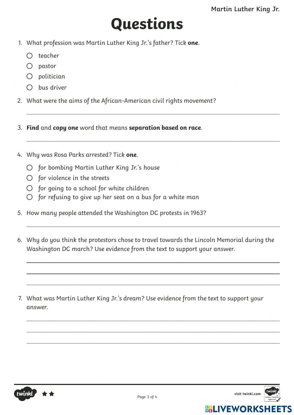 F1-hw-MLK 6508189 | Margarita | Live Worksheets