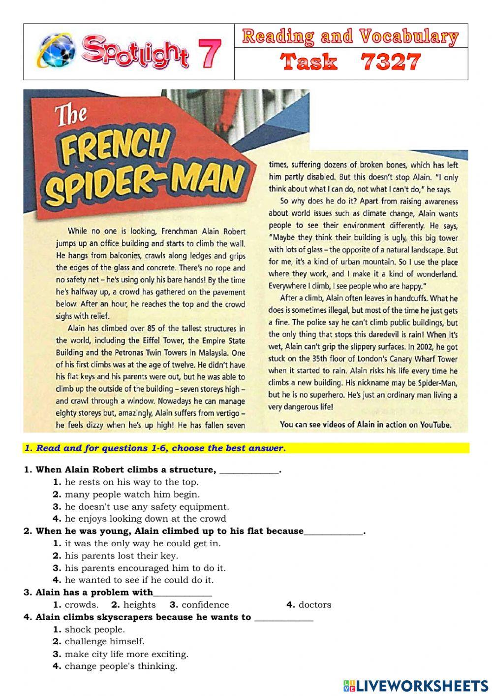 Spotlight 7 Task 7327 worksheet | Live Worksheets