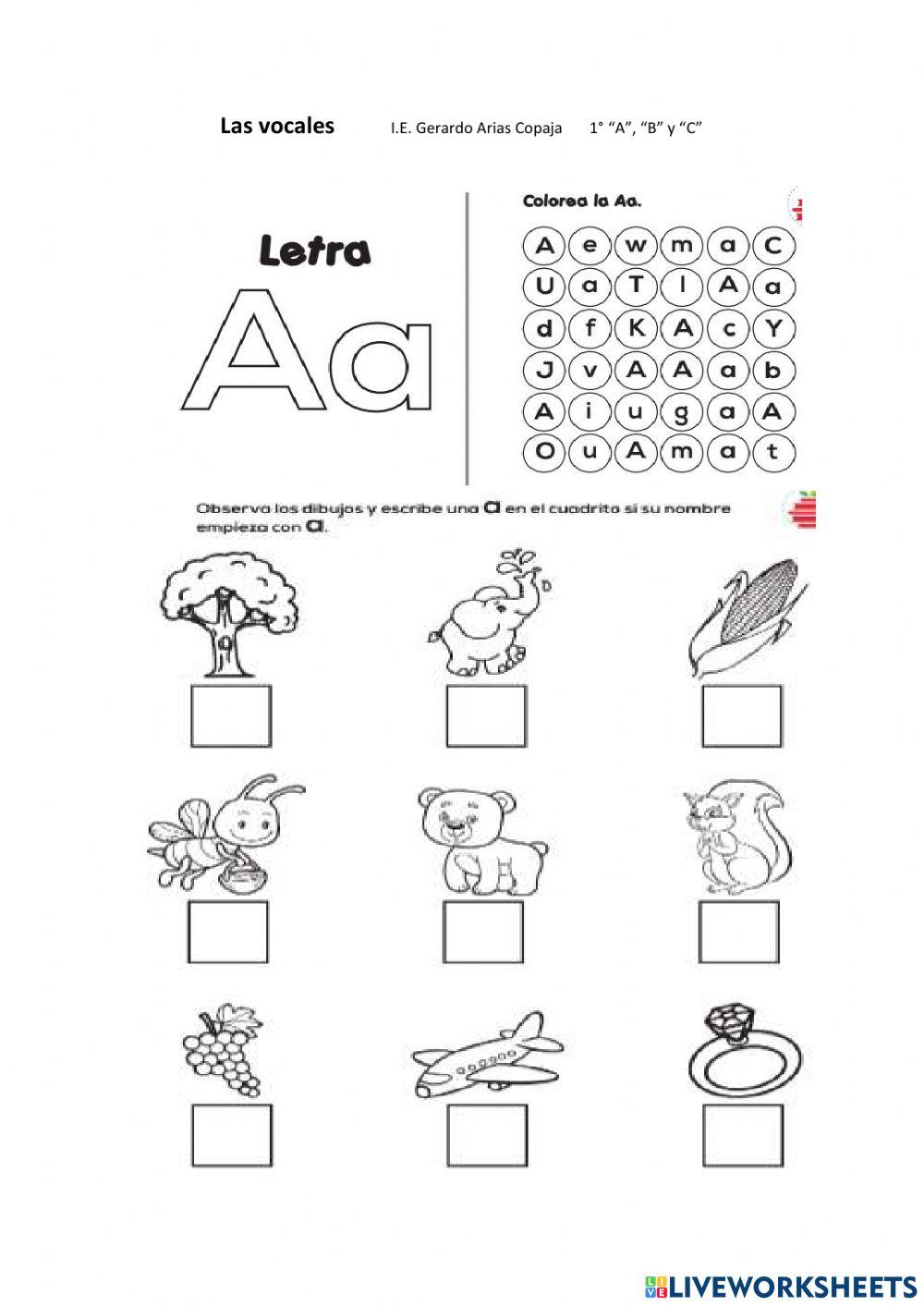 La vocal A | Free Interactive Worksheets | 864123