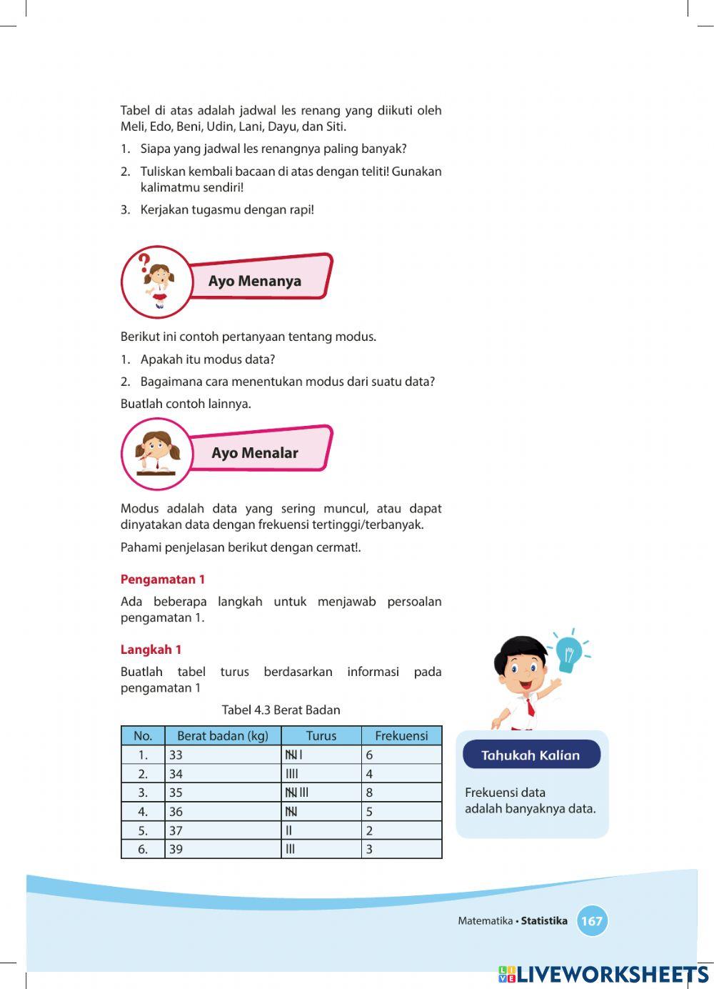 Modul Matematika Materi Modus worksheet | Live Worksheets